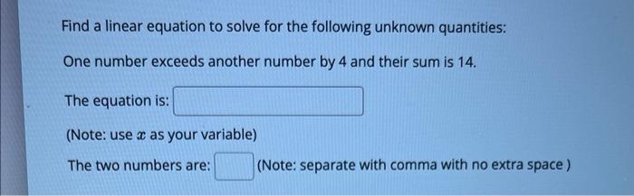 Solved Find a linear equation to solve for the following | Chegg.com