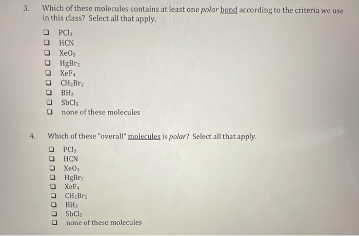 Solved Molecular Polarity To answer Questions 3-5, refer to | Chegg.com