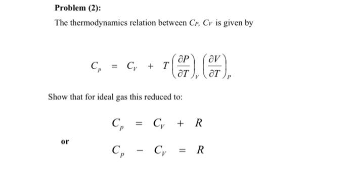Solved Problem (2): The thermodynamics relation between CP, | Chegg.com