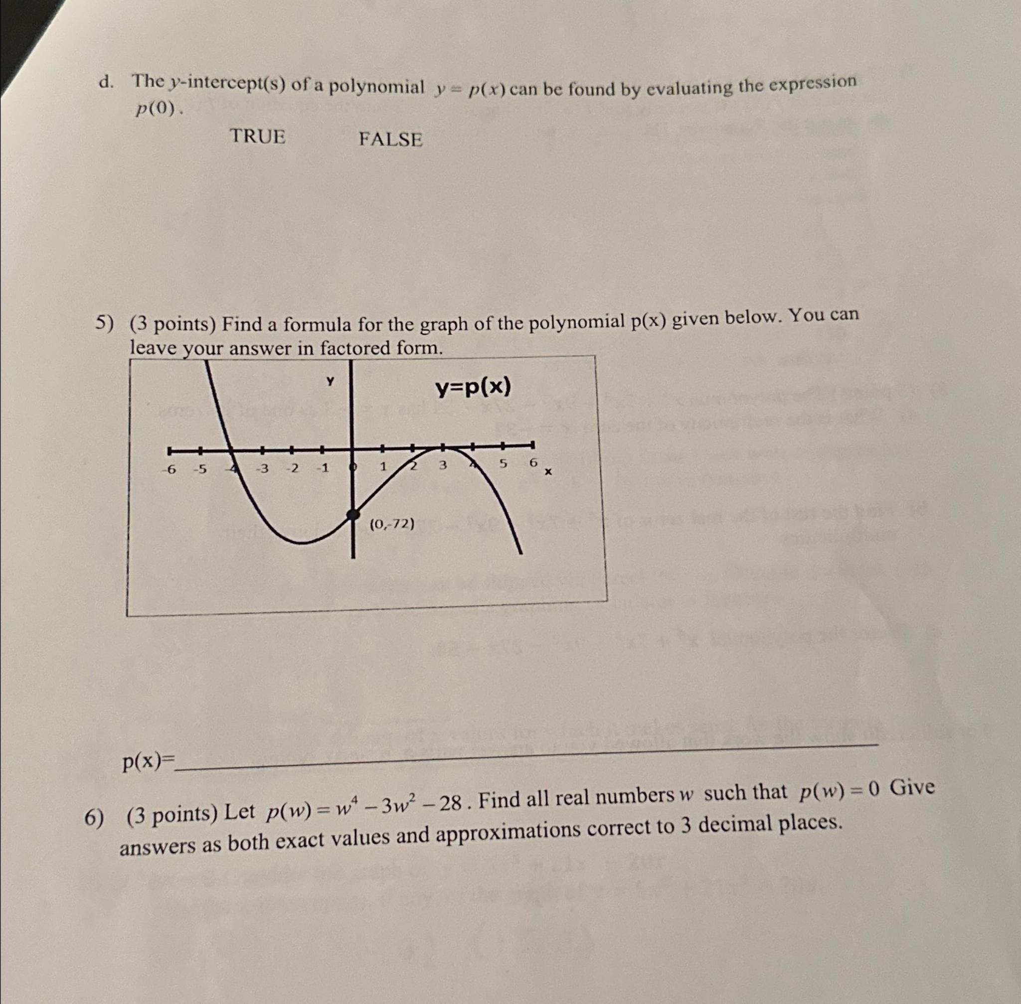Solved d. ﻿The y-intercept(s) ﻿of a polynomial y=p(x) ﻿can | Chegg.com