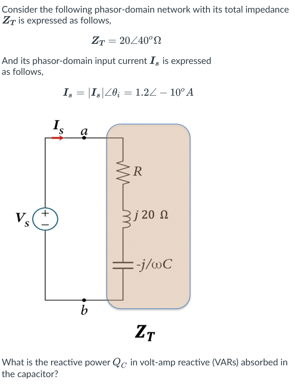 Solved Consider the following phasor-domain network with its | Chegg.com