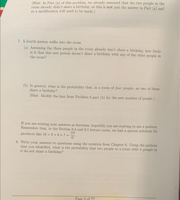 Solved Part II: The Birthday Problem Think back to the first | Chegg.com