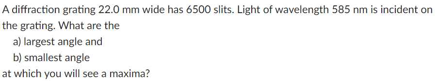 Solved A diffraction grating 22.0mm ﻿wide has 6500 ﻿slits. | Chegg.com