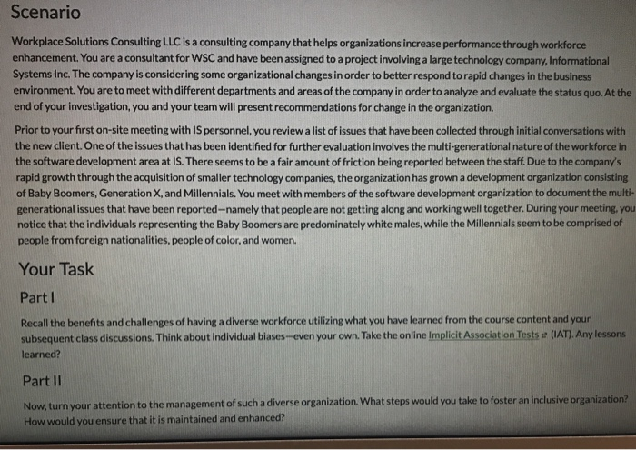 Solved Scenario Workplace Solutions Consulting LLC is a | Chegg.com