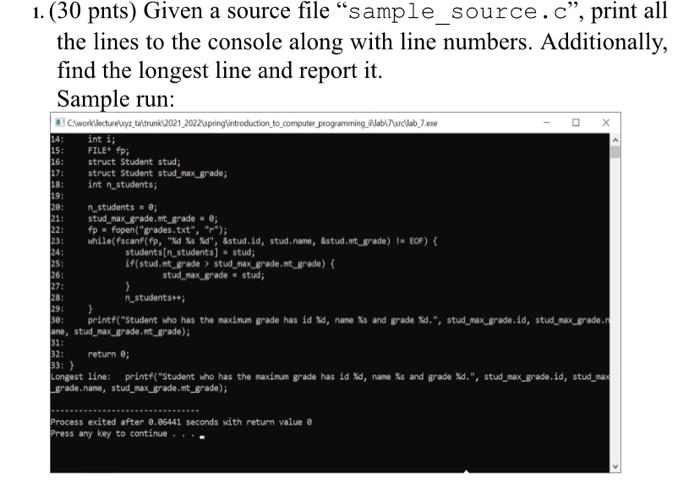 Solved 1. (30 pnts) Given a source file "sample_source.c”, | Chegg.com