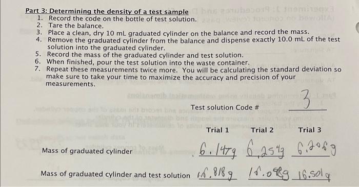 Solved Experiment 1: Calculations (The calculations are NOT | Chegg.com
