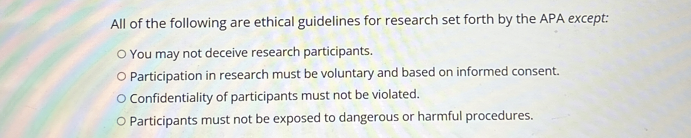 Solved All of the following are ethical guidelines for | Chegg.com