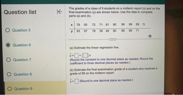 Solved Question list The grades of a class of 9 students on | Chegg.com