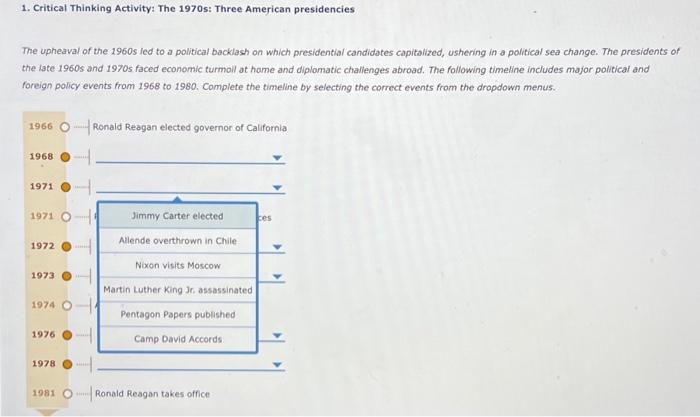 1. Critical Thinking Activity: The 1970s: Three | Chegg.com
