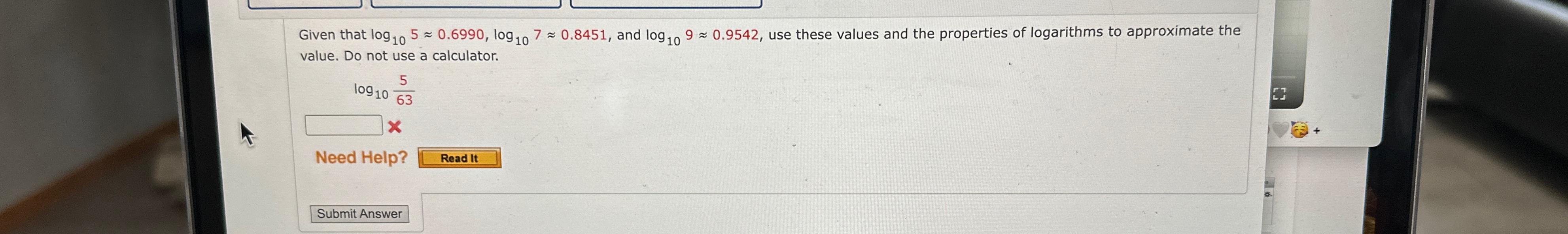 Solved Given that log105~~0.6990,log107~~0.8451, ﻿and | Chegg.com