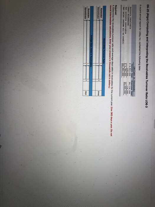Solved E6-25 (Algo) Computing and interpreting the | Chegg.com