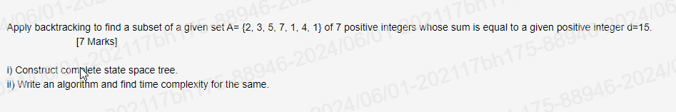 Apply backtracking to find a subset of a given set | Chegg.com