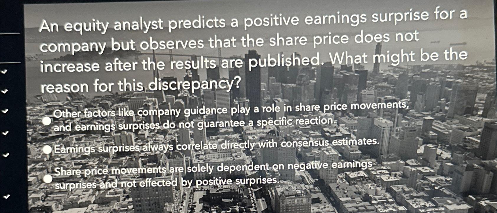 Solved An equity analyst predicts a positive earnings | Chegg.com