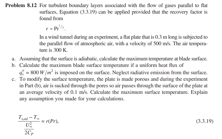 Solved Problem 8.12 ﻿For turbulent boundary layers | Chegg.com