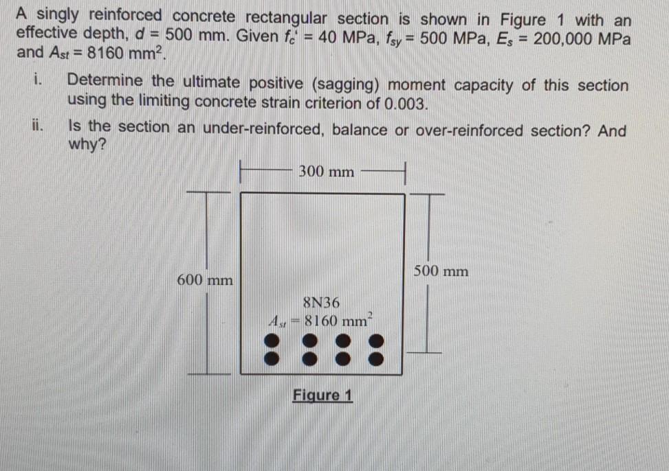 Solved A singly reinforced concrete rectangular section is | Chegg.com