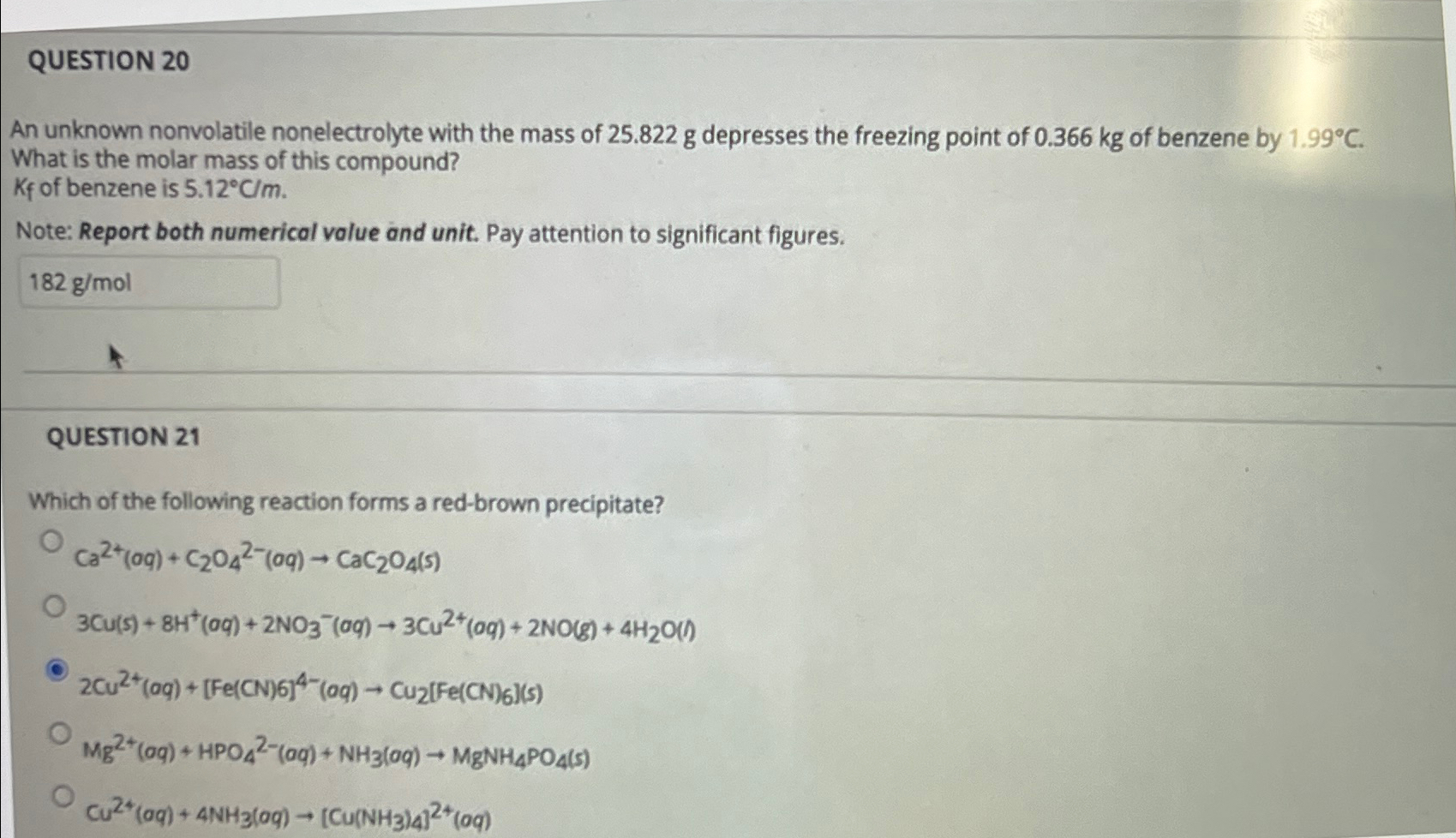 Solved QUESTION 20An unknown nonvolatile nonelectrolyte with | Chegg.com