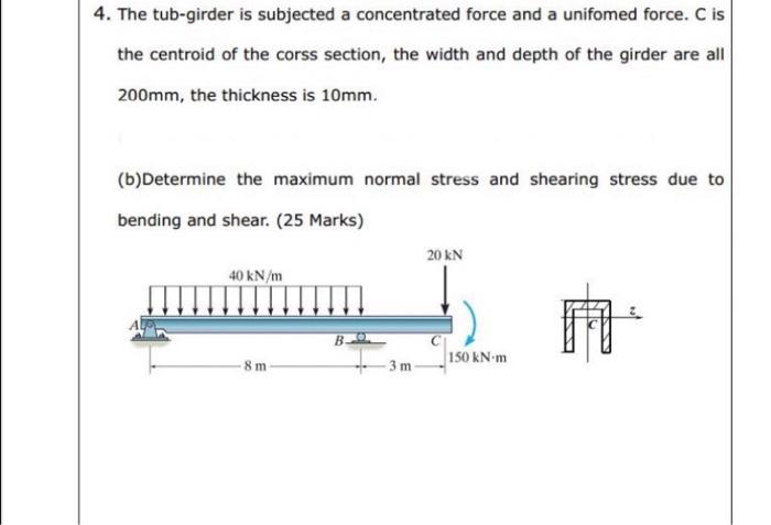 Solved 4. The tub-girder is subjected a concentrated force | Chegg.com