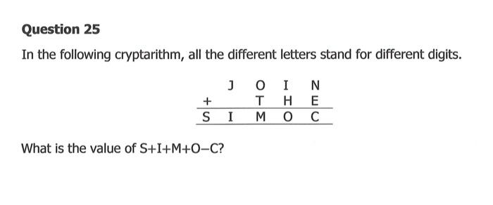 Solved Question 25 In the following cryptarithm, all the | Chegg.com