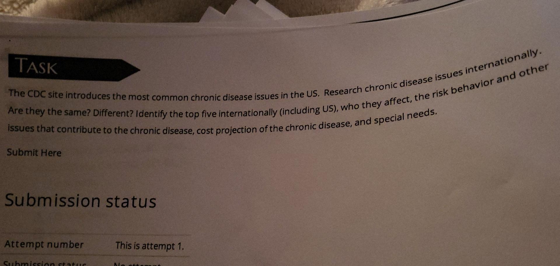 Solved TASK The CDC site introduces the most common chronic | Chegg.com