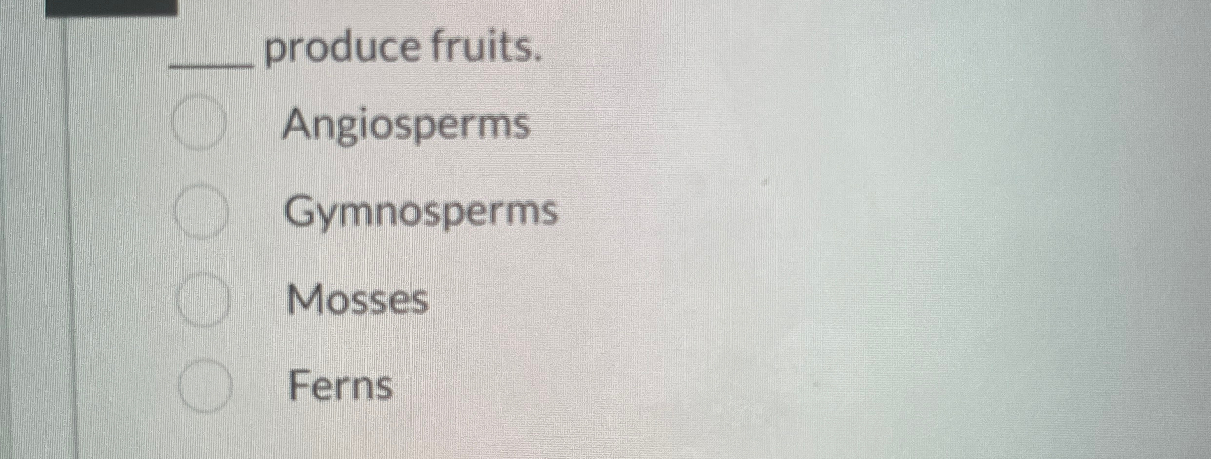 Solved produce fruits.AngiospermsGymnospermsMossesFerns | Chegg.com