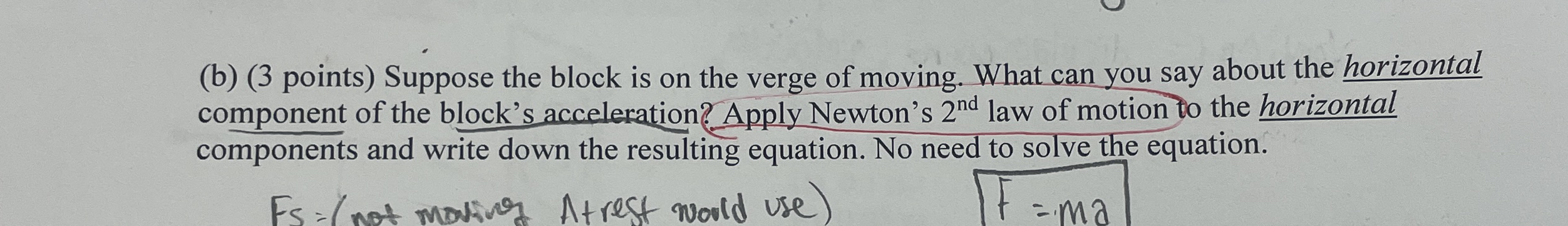 Solved (b) (3 ﻿points) ﻿Suppose the block is on the verge of | Chegg.com
