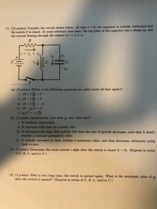 Solved 17. (10 points) Consider the circuit shown below. At | Chegg.com
