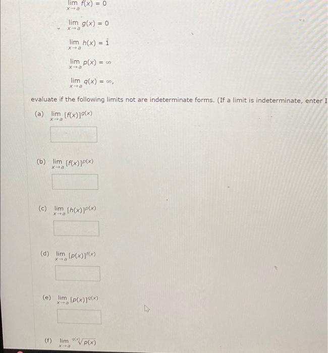 Solved lim f(x) = 0 x→a x→a lim g(x) = 0 x→a lim_h(x) = 1 | Chegg.com