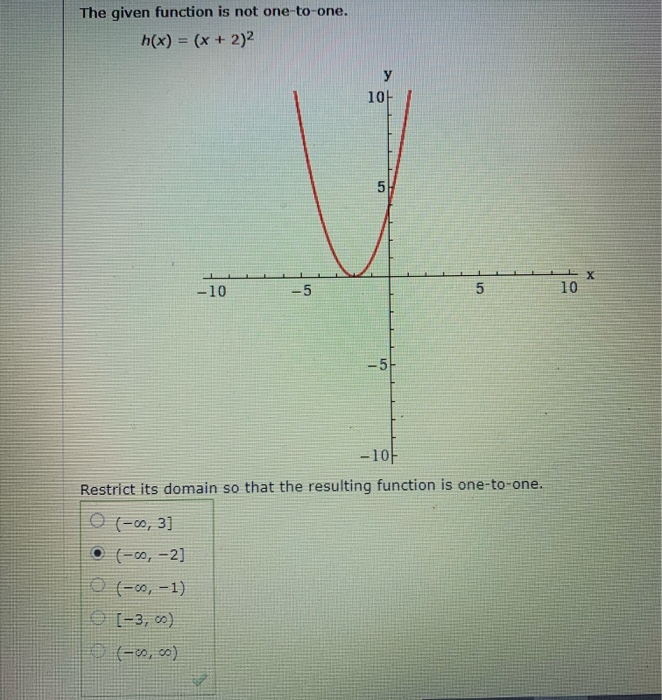 Solved The given function is not one-to-one. h(x) = (x + 2)2 | Chegg.com