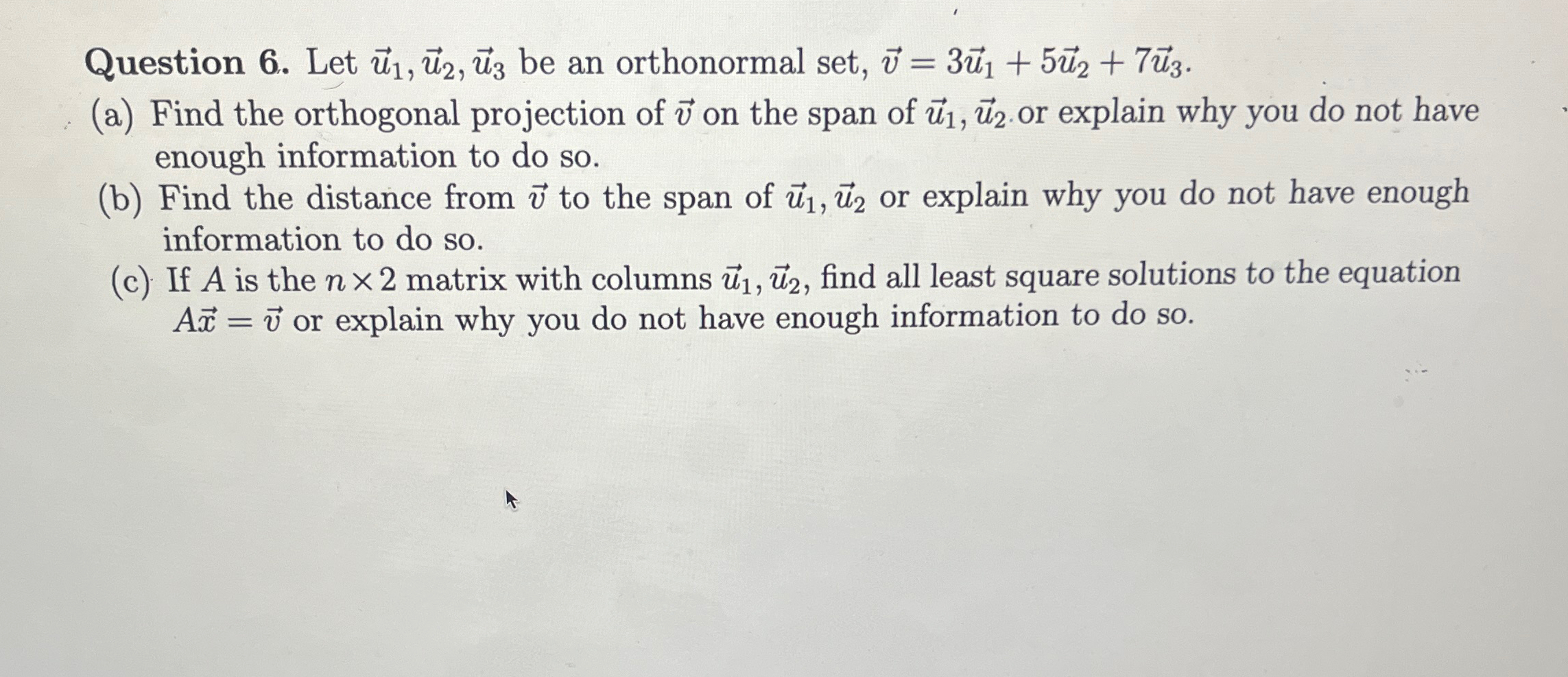 Solved Question 6. ﻿Let vec(u)1,vec(u)2,vec(u)3 ﻿be an | Chegg.com