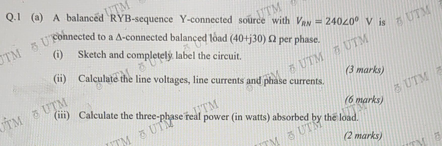 Solved (a) A balanced RYB-sequence Y-connected source with | Chegg.com