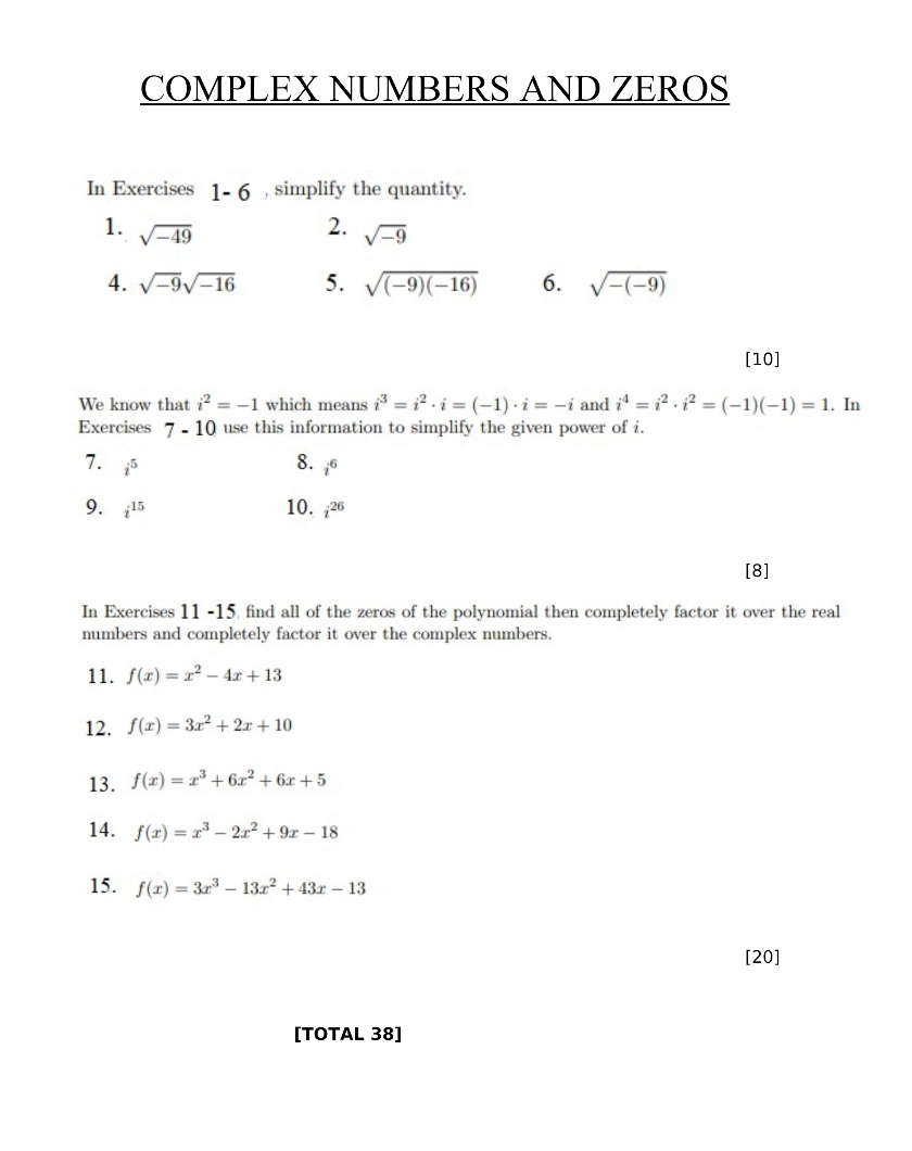 Solved COMPLEX NUMBERS AND ZEROS Can I have help with | Chegg.com