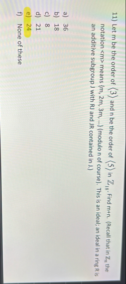Solved Let m ﻿be the order of (:3:) ﻿and n ﻿be the order of | Chegg.com