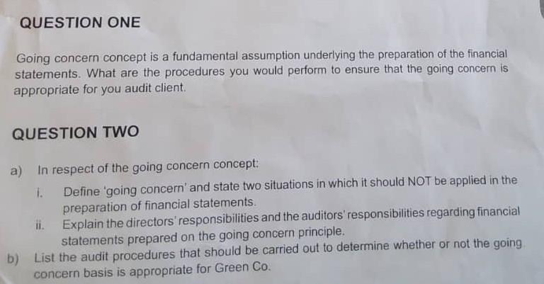 Solved QUESTION ONE Going concern concept is a fundamental | Chegg.com