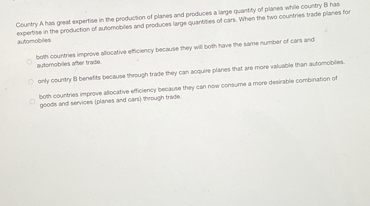 Solved Country A has great expertise in the production of | Chegg.com