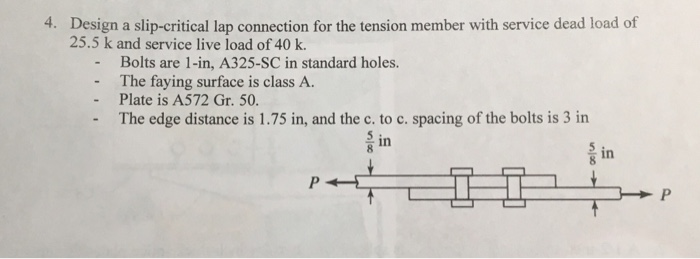 Solved 4. Design a slip-critical lap connection for the | Chegg.com