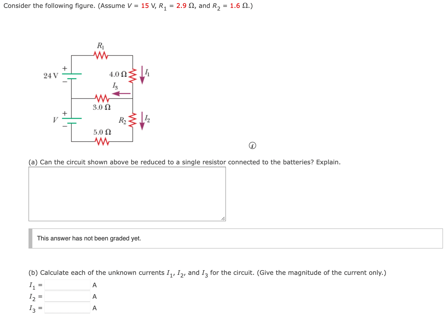 Solved Consider the following figure. (Assume V=15V,R1=2.9Ω, | Chegg.com