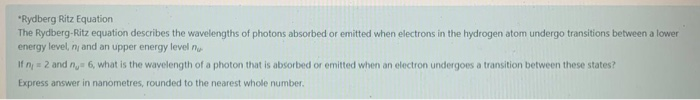 Solved "Rydberg Ritz Equation The Rydberg-Ritz equation | Chegg.com