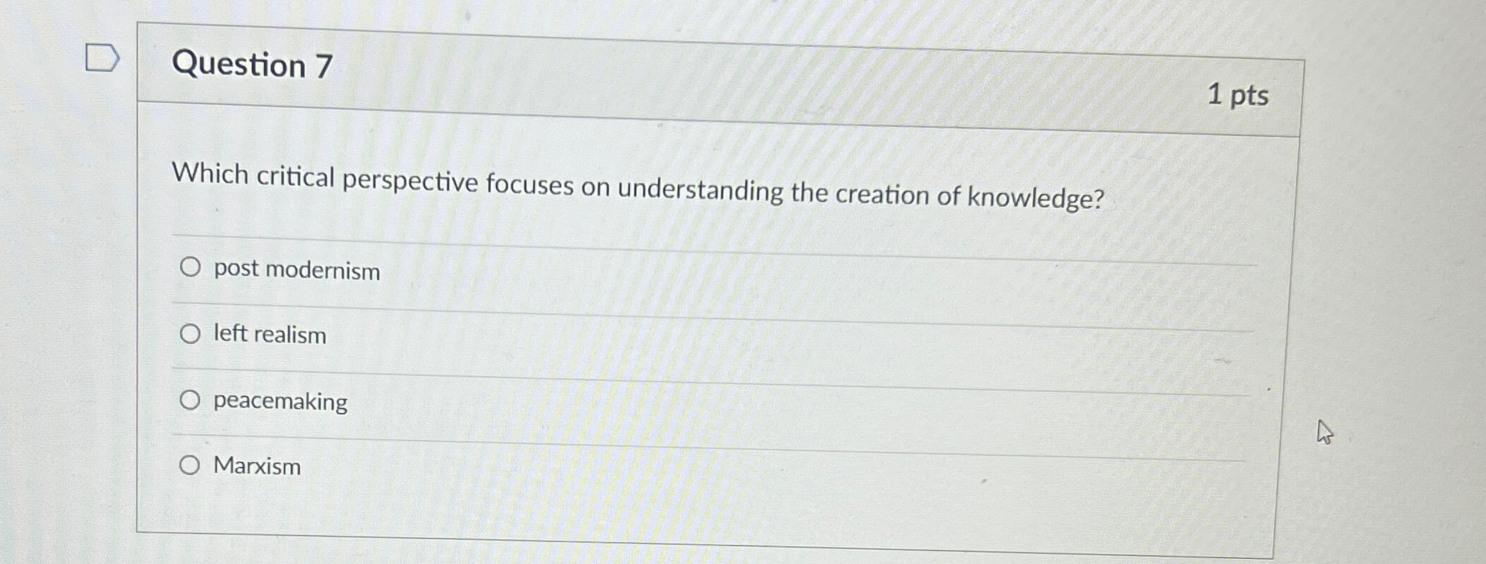 Solved Question 71ptsWhich critical perspective focuses on | Chegg.com