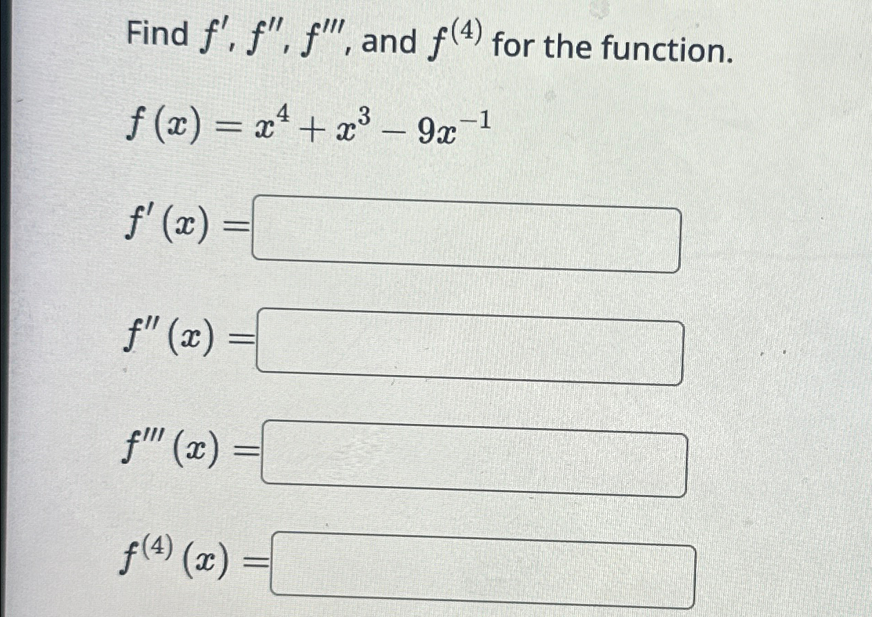 Solved Find f',f'',f''', ﻿and f(4) ﻿for the | Chegg.com