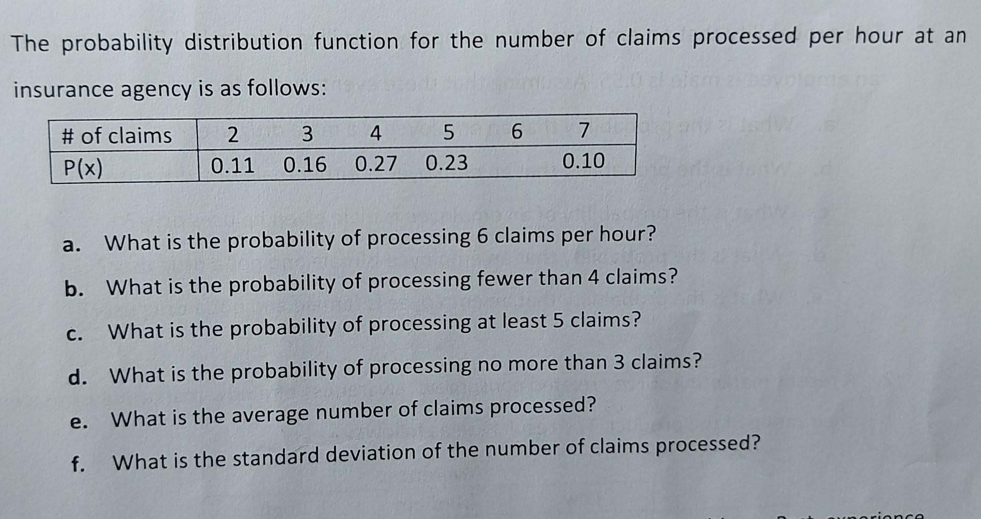 Solved The probability distribution function for the number | Chegg.com