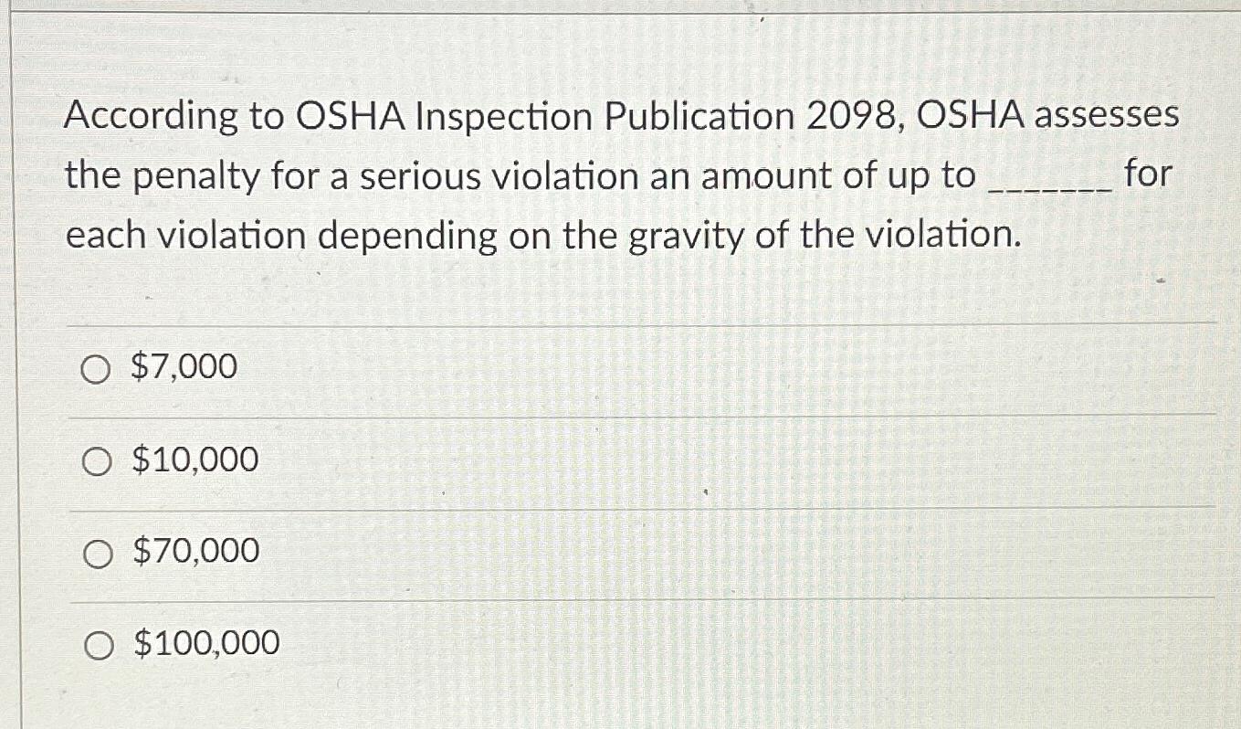 Solved According to OSHA Inspection Publication 2098, ﻿OSHA | Chegg.com