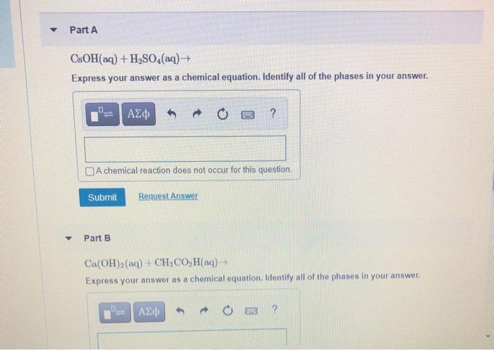 Solved Part A CsOH(aq) + H2SO2(aq) → Express your answer as | Chegg.com