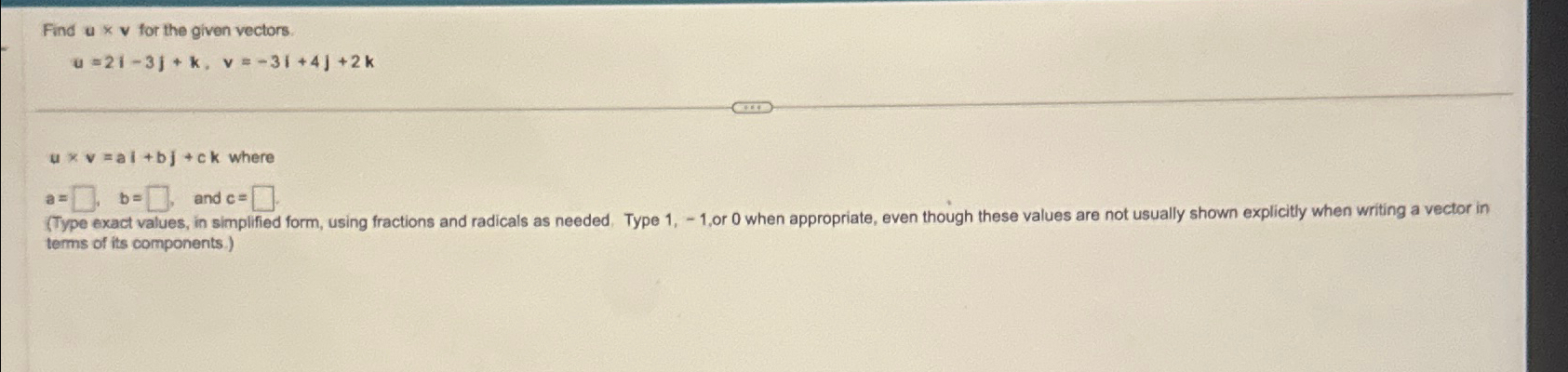 Solved Find u×v ﻿for the given | Chegg.com