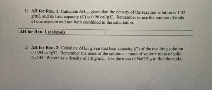 Solved 1) AH for Rxn. 1: Calculate AHan given that the | Chegg.com