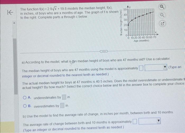 Solved The function f(x)=29x+19.8 models the median height, | Chegg.com