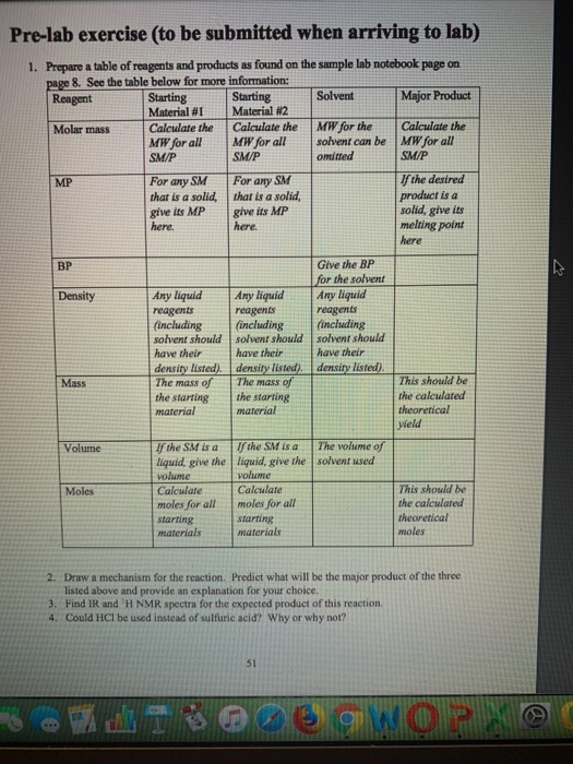Solved 1. Prepare a table of reagents and products as found | Chegg.com