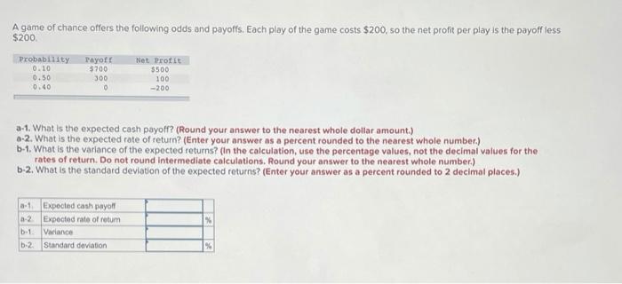 Solved A game of chance offers the following odds and | Chegg.com