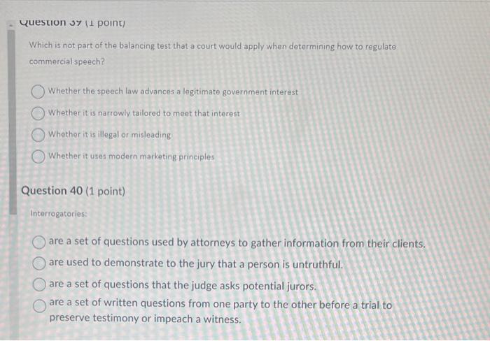 Solved Which is not part of the balancing test that a court | Chegg.com