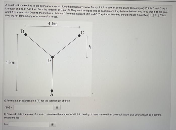 Solved he construction crew has to dig ditches for a set of | Chegg.com