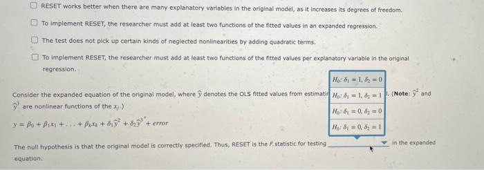 Solved 1. Functional form misspecification and RESET | Chegg.com
